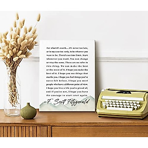 Canvas Wall Art Inspirational Motivational Quote Decor, F. Scott Fitzgerald - For What It's Worth- Canvas Prints Poster Wall Art for Men and Women Home, School & Office Under, Size 12x15