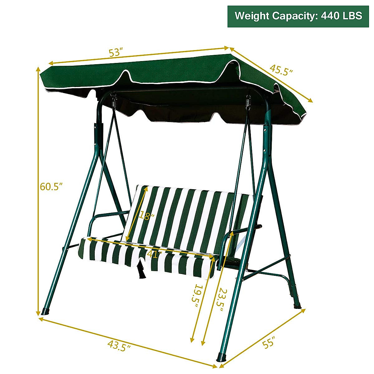 Tangkula 2 Person Canopy Swing Weather Resistant Glider Hammock Porch Garden Backyard Lawn Cushioned Steel Frame Loveseat Swing Chair Bench Seat Patio Furniture