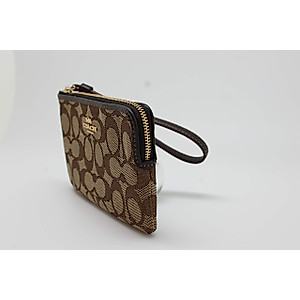 Coach F58033 Signature Corner Zip Wristlet Khaki/Brown