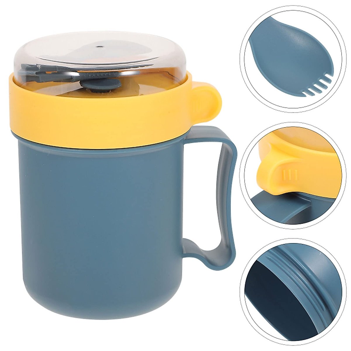 SUNSHNO Soup Mug,18 Ounce Microwave Soup Cups with Lid Allows Food Flasks Oven Milk Cup Food Jar Container for Noodles, Hot Cereal and More in a Single Container-（Yellow）