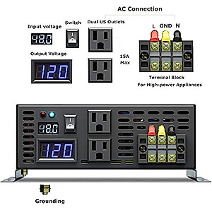 WZRELB Reliable 2500W Pure Sine Wave Solar Power Inverter 48V 110V 120V 60Hz Power Converter LED Display DC to AC Power Generator with Remote Controller Hardwire Terminal