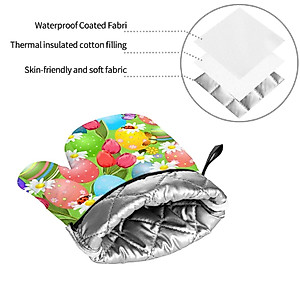 Oven Mitts and Pot Holders Sets of 4, Easter Eggs Tulip Flower Oven Mitts for Kitchen,Cooking,Baking