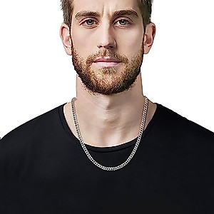 Fiusem Silver Tone Cuban Link Chain for Men, 5mm Mens Chain Necklaces, Stainless Steel Chain Necklaces for Men Women and Boys, 20 Inch