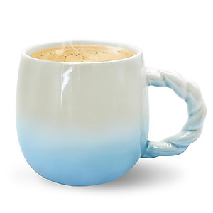 Plaxico & Bertunga Large Coffee Mug with Handle 16 Oz Coffee Cups Ceramic Heavy Latte Mugs Novelty Gradient Blue Porcelain Tea Cup for Kitchen Office and Home