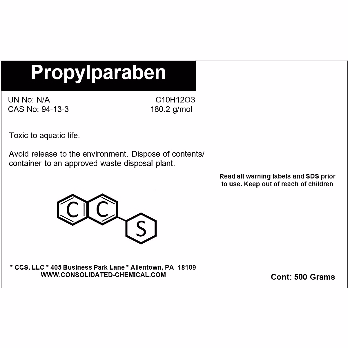 CCS CONSOLIDATED CHEMICAL & SOLVENTS Propyl Paraben High Purity Preservative (500 Grams)