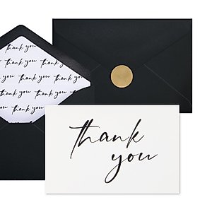 AZAZA 50 Pack Black Thank You Cards with Envelopes 4x6 inch, Bulk Thank You Notes 2 Minimalistic Designs, Funeral Thank You Cards with Envelopes & Gold Stickers for Graduation, Small Business