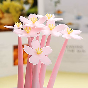 Chris.W 12Pcs Cute Cherry Flower Pens Creative Gel Ink Pens, Party Favor Decor, Office Supplies, Black 0.5mm (Pink)