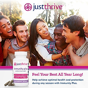 Just Thrive Immunity Plus - Vegan Gut Health and Immune Support Supplement for Kids and Adults, 60 Capsules