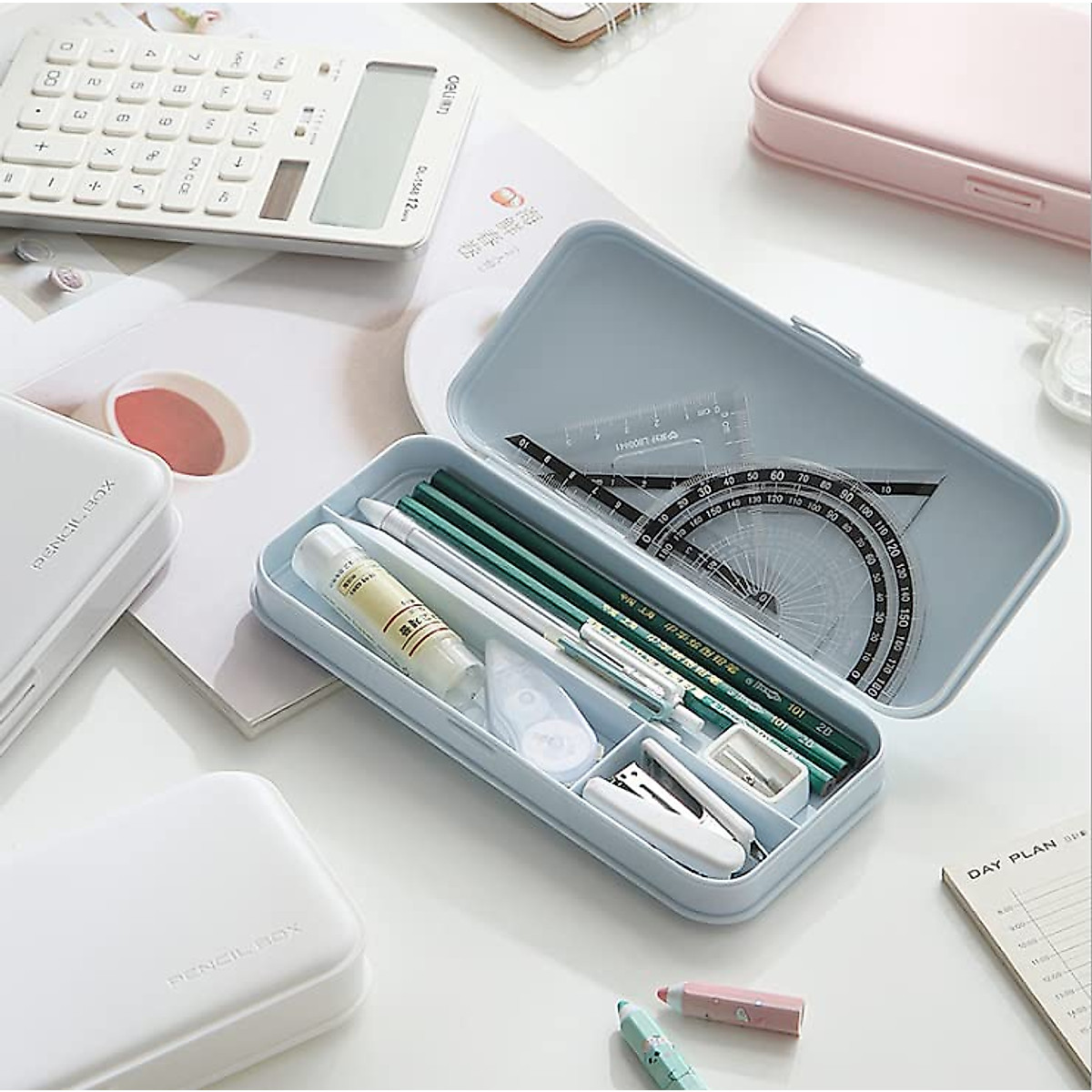 Sluxa Senior Advanced frosted touch pencil box for kids, Cute plastic box for girls ,Large capacity for adults, Hard crayon box storage for school office suppliers.