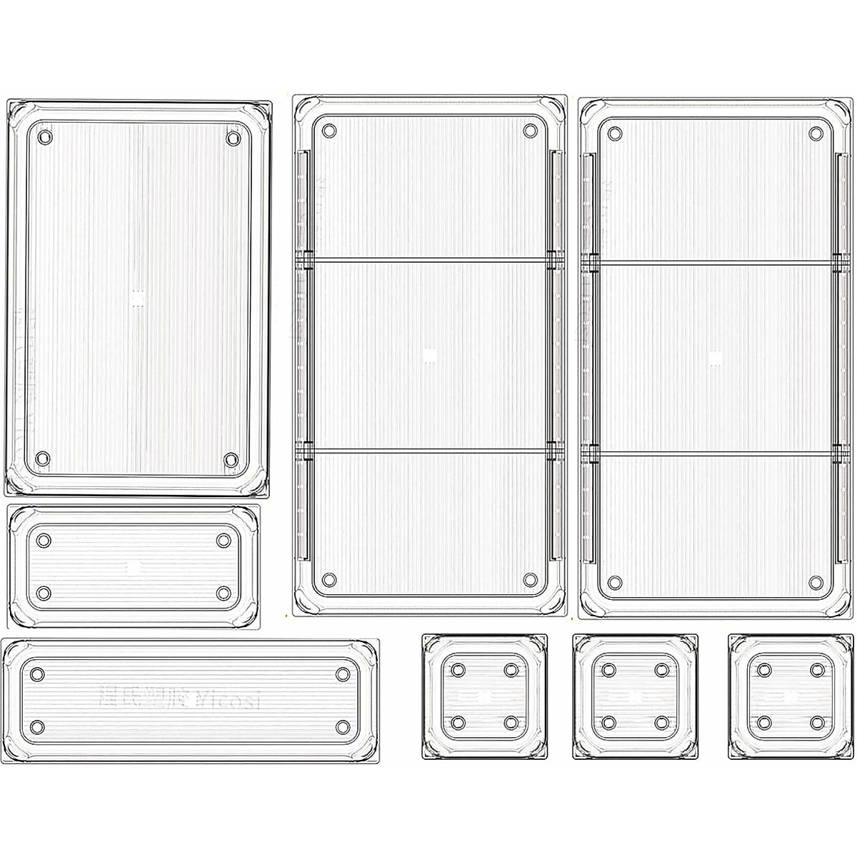 8 PCS Clear In Drawer Organizer Set,5 Sizes With Adjustable Compartments Drawer Organizer Tray,Plastic Shallow Makeup Drawer Organizer Trays for Bathroom,Vanity,Desk Storage Containers for Drawers