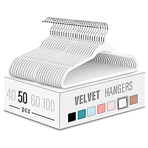 Velvet Clothes Hangers (50 Pack) Heavy Duty Durable Suit Hanger Vibrant Color Hangers Lightweight Space Saving Coat Hangers for Closet -White