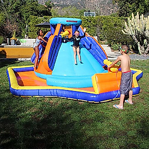 Sportspower My First Inflatable Water Slide - Heavy-Duty Outdoor Slide with Water Cannon and Splash Pool - Air Blower Included, 186" L x 80.4" W x 84" H