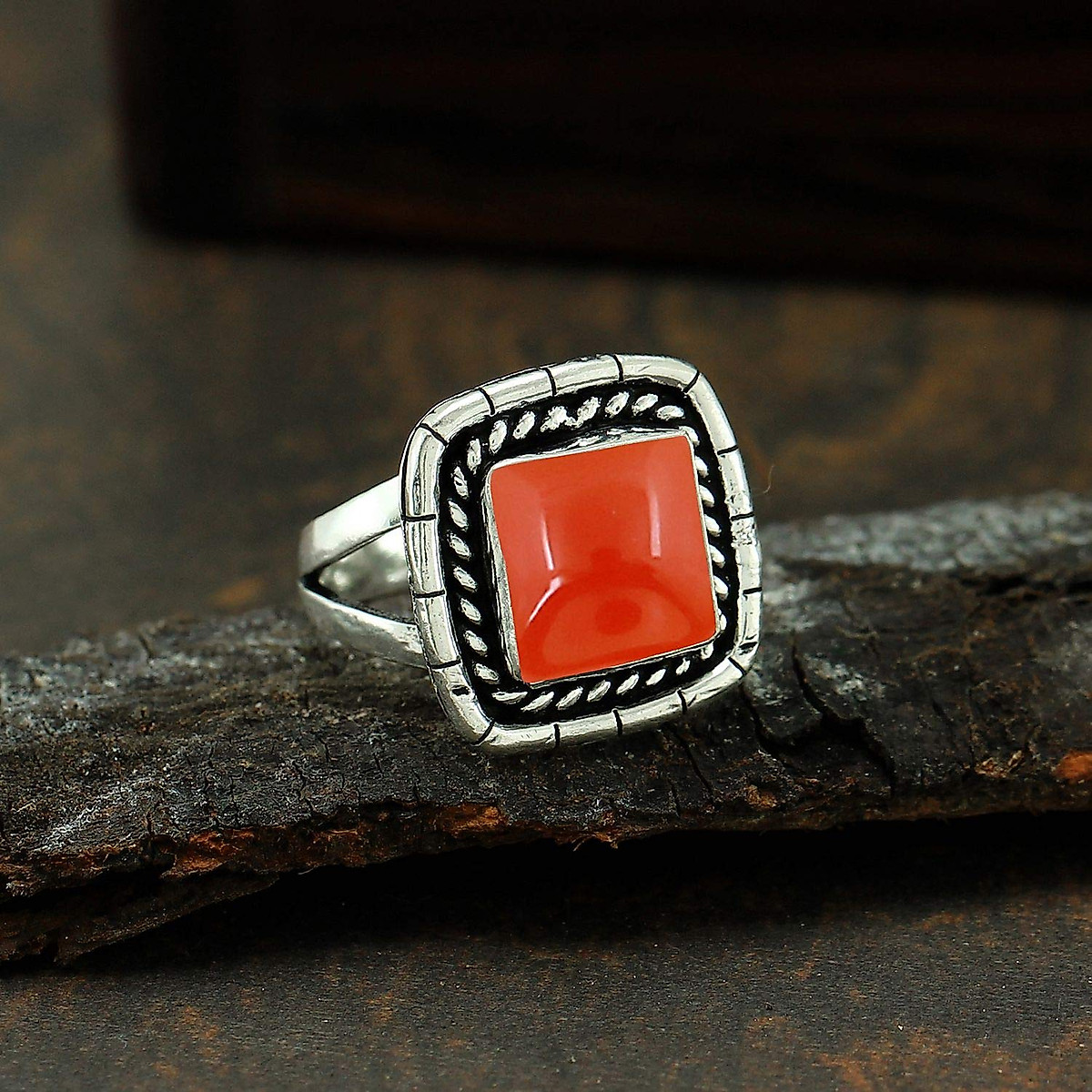 5, 85Cts Solitaire Natural Carnelian 925 Silver Plated Ring Size 10, 5 For Women, Handmade Orange Stone July Birthstone Ring Jewelry Gift For Women Mom Wife