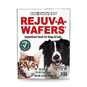 Sun Chlorella Rejuv-A-Wafers Daily Dog Cat & Animal Superfood Supplement - Green Microalgae & Eleuthero Bits - Vitamins, Minerals, Antioxidants Support Immune Defense, Gut Health - 60 Wafers