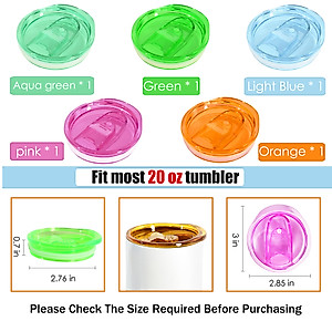 FECBK 5 Pcs 20oz Skinny Tumbler Lid Replacement Lids Plastic Splash Resistant Lids Covers Spill Proof Silicone Sliding Skinny Tumbler Lid, BPA Free, Multi-Colored for Mouth Tumbler Cooler Cup