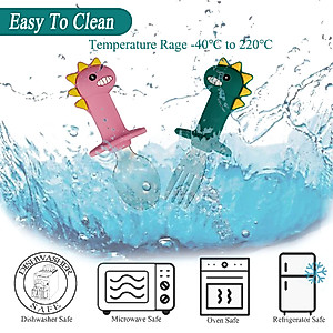 NICINGU Toddler Utensils,Baby Spoons Fork Sets,Kids Silverware with Silicone Handle,Dinosaur Toddler Spoons Forks-Blue