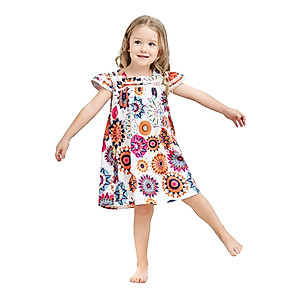 Hipea Toddler Baby Girl Clothes Bohemian Sleeveless Flower Princess Floral Formal Kids Summer Dress Skirt(4-5T)