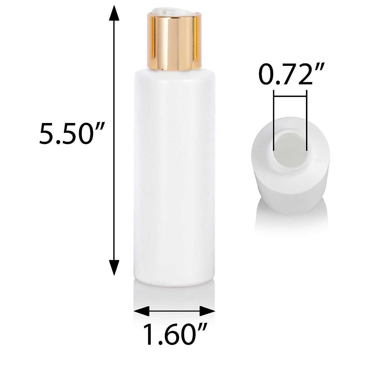 JUVITUS 4 oz / 120 ml White Plastic HDPE Refillable Cylinder Squeeze Bottle with Gold Disc Cap (12 Pack)