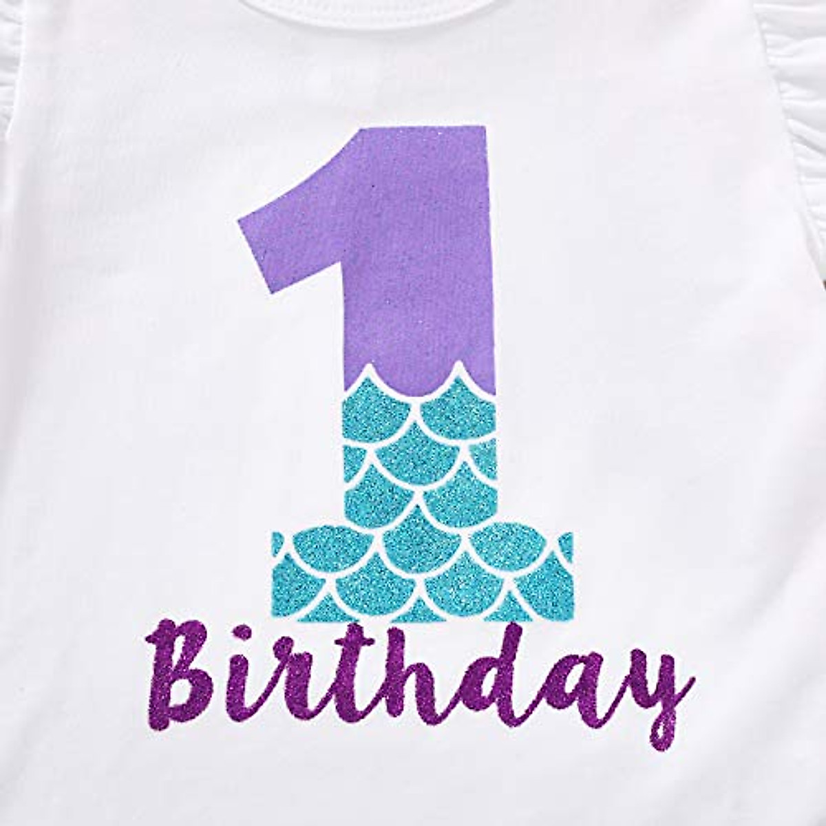 YOUNGER TREE Baby Girls 1st Birthday Mermaid Outfit Romper Headband Leggings Tutu Dress Sequin Bowknot Princess Skirt Sets (12-18 Months, White # Birthday)