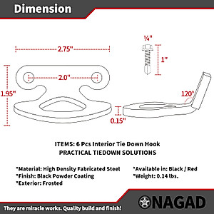 ONAGAD Tie Down Anchors for 2000-2017 Ford Tie Down Hooks | Fits 2004-2017 F-150 Styleside | Fits 2001-2010 Explorer Sport Trac, Inner-Bed Truck Bed Tie Downs (Pack of 6)