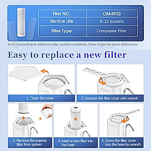OEMIRY Countertop Water Filtration System, NSF/ANSI 42&372 Certified, 8000 Gallons Alkaline Water Filter, Reduces 99.99% Lead, Chlorine, Heavy Metals, Bad Taste & Odor OM-CF04(1 Filter Included)
