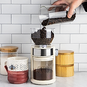 Coffee Grinder, Electric Burr Coffee Grinder, Grinder for Coffee, French Press, Espresso, and Drip Coffee 18 Grinding Settings, Electric Coffee Grinder Labeled "GRIND" in Cream by Rae Dunn