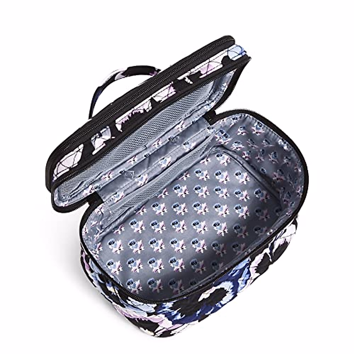 Vera Bradley Women's Cotton Brush Up Cosmetic Makeup Organizer Case, Plum Pansies - Recycled Cotton, One Size