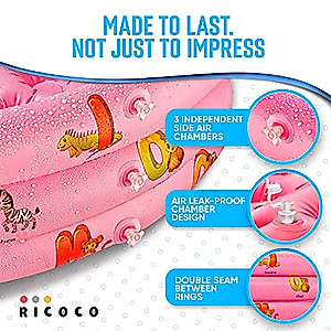 Inflatable Kiddie Pool for Kids - Kids Pools for Backyard - Swimming Pool for Kids, Toddlers, Baby - 3 Ring Pools for Inside and Outside - Durable Material with Soft Blow Up Bubble Botton, Pink