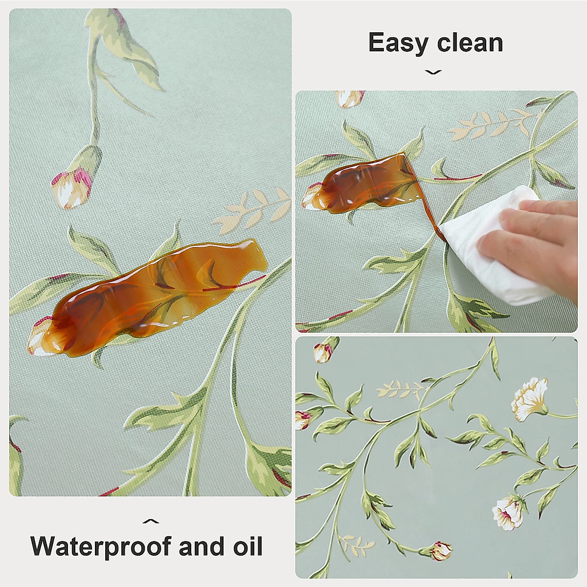 Vonabem Vinyl Tablecloth with Flannel Backing, Plastic Water Oil Proof Rectangle Table Cloth Cover, PVC Table Cloths for Camping Picnic Dining Indoor Outdoor(Green,52X70IN)