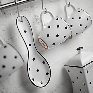 City to Cottage® White and Black Polka Dot Handmade Hand Painted Ceramic Kitchen Cooking Spoon Rest | Utensil Holder