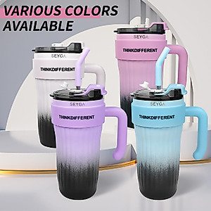 SEYGA 24 oz Insulated Tumbler with Handle |Spill Proof| Coffee Mug Travel Car Thermos Cup Water Bottle for Sport,Office,Ice Drink,Hot Beverage (Blue black)