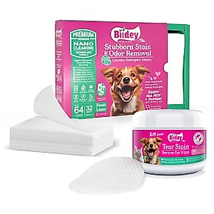 Biidey Pet Odor Stain Laundry Sheets and Eye Care Bundle - Laundry Detergent Sheets, Pet Hair Odor Eliminator Stain Remover, Dog Cat Eye Wash Wipes Tear Stain Remover