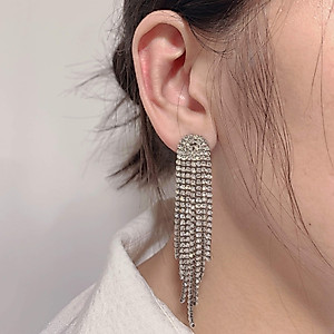 SELOVO Clear Austrian Crystal Chandelier Tassel Long Statement Dangle Earrings Drop Earrings Dangly Earrings Dangling Earrings for Women Silver Tone