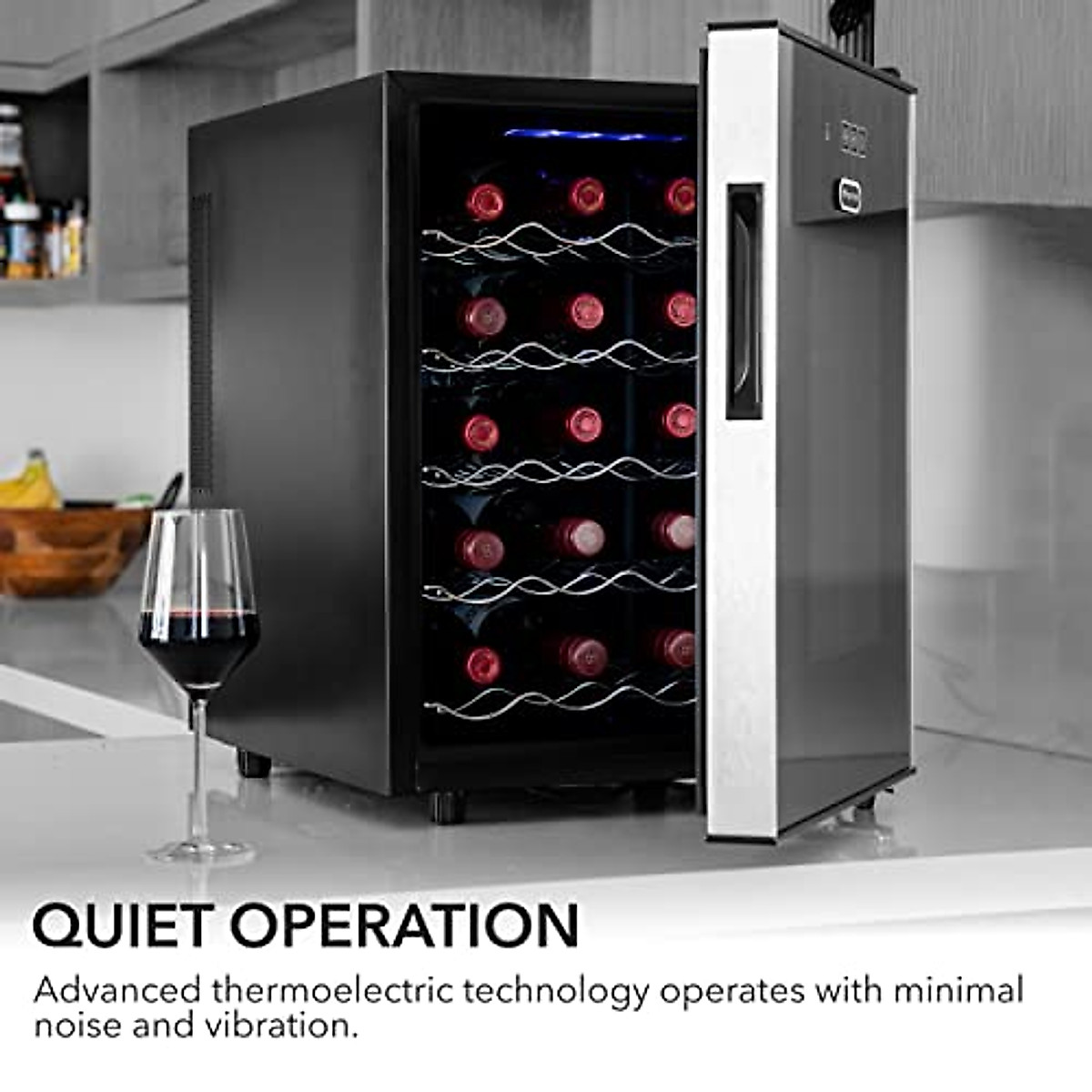 Whynter WC-201TDa Thermoelectric Wine Fridge, Freestanding Wine Cooler Refrigerator With Glass Door, Gray, 20 Bottle Capacity