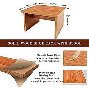 Jerry & Maggie - 4 Tier Wood MDF Solid Shelf Shoe Rack with One Footstool/Shoe Storage Shelves Free Standing Flat Shoe Racks Classic Style -100% Multi Function Shelf Organizer - Natural Wood Tone