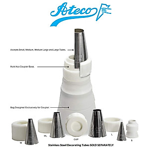 Ateco Universal Pastry Coupler and Cap Set | 7 Piece Set | Works with 250 Ateco decorating Tubes plus tips from other brands