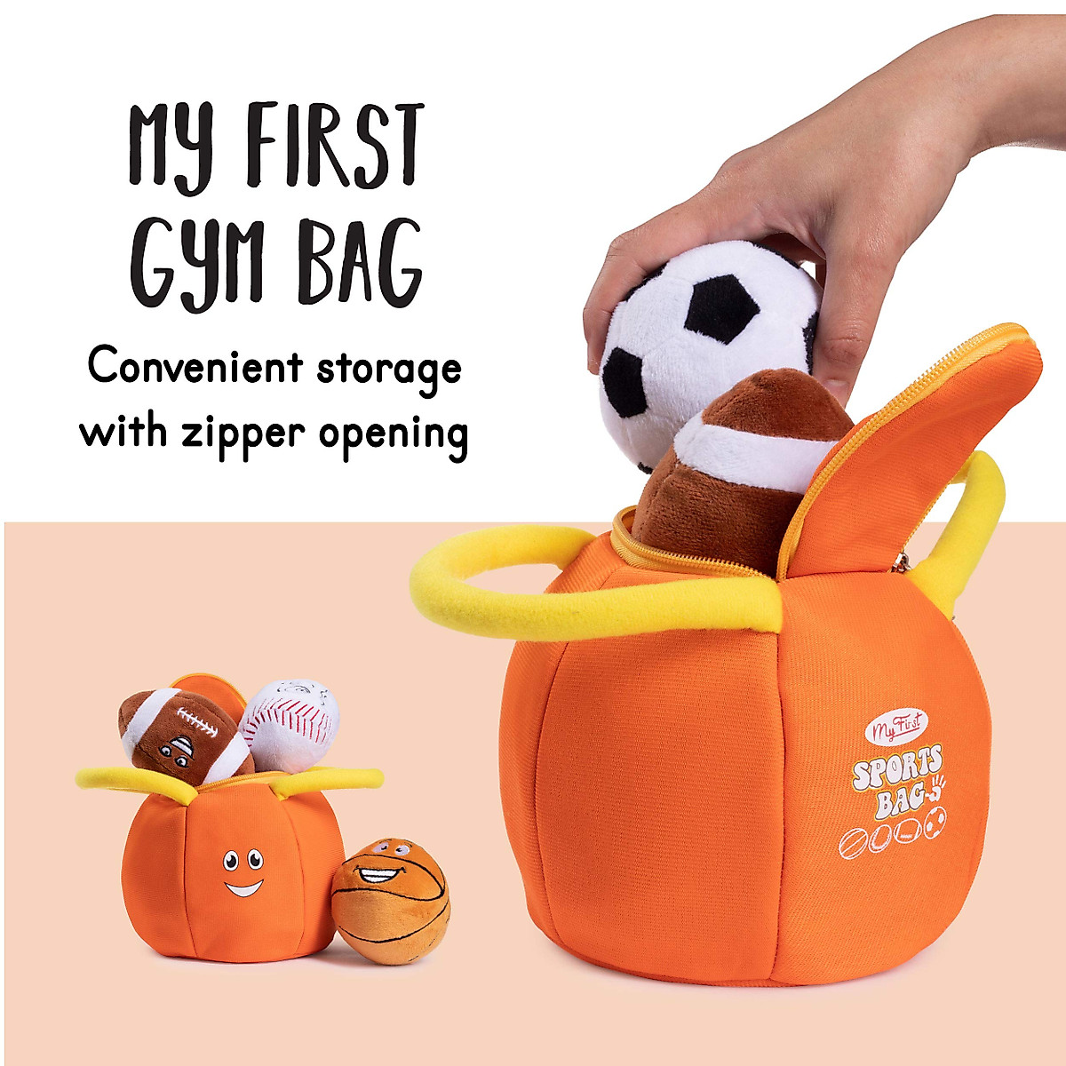 Plush Creations Talking Sports Plush Bag with 4 Talking Soft Plush Balls. Sport Set Includes Plush Sports Bag Plush Basketball Plush Baseball Plush Soccer Ball and Plush Football