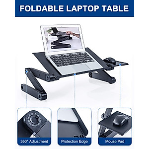 RAINBEAN Adjustable Laptop Desk, Laptop Stand for Bed Portable Lap Desk Foldable Table Workstation Notebook Riser with Mouse Pad, Ergonomic Computer Tray Reading Holder Bed Tray Standing Desk