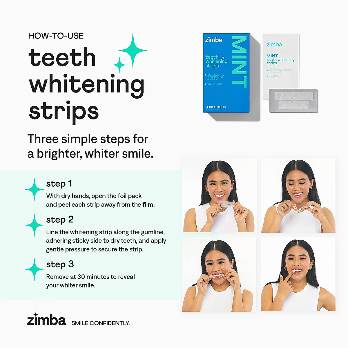 Zimba Strawberry Flavored Teeth Whitening Strips | Vegan, Enamel Safe Hydrogen Peroxide Teeth Whitener for Coffee, Wine, Tobacco, and Other Stains | 14 Day Treatment | Strawberry