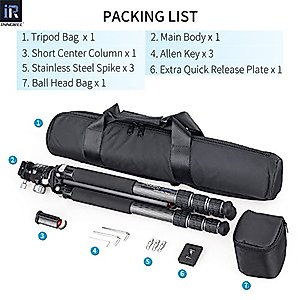 Carbon Fiber Tripod-INNOREL GT324C Professional Compact Tripod for DSLR Camera Heavy Duty Stand with Low Gravity Center Ball Head Special-Shaped Center Column Max Load 55lbs/25kg
