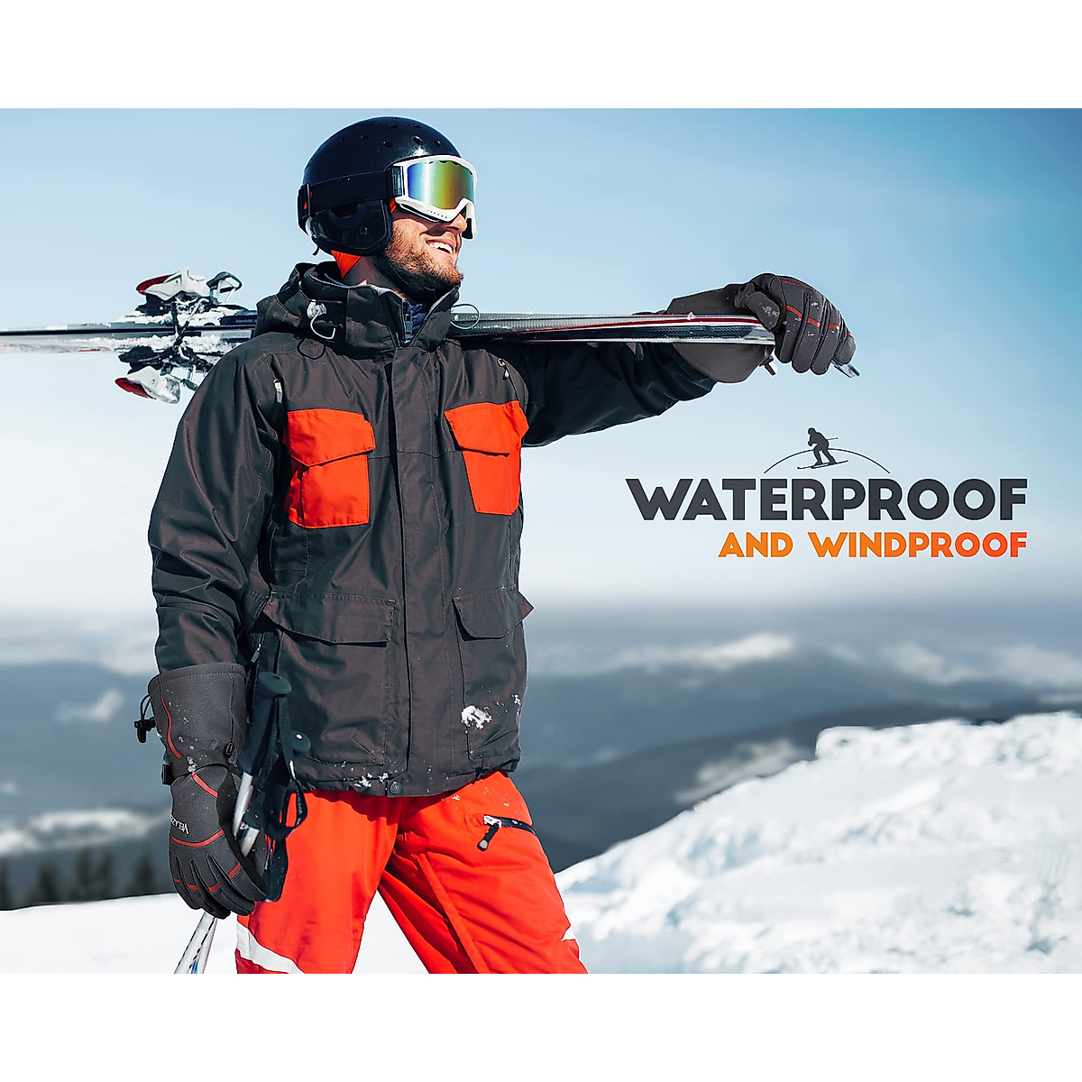 VELAZZIO Eco Gray Ski Gloves - Red, M