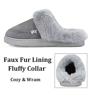 NineCiFun Women's and Men's Suede House Slippers Slip on Fuzzy Slippers with Faux Fur Lining Indoor Outdoor Home Shoes with Rubber Sole Grey (Women's Size 9-10,Men's Size 7-8)