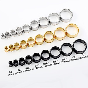 Casvort 6 PCS 8mm (0g) Hypoallergenic 316 Stainless Steel Hot Silver Gold Black Ear Piercing Tunnels for Dangles DIY Ear Gauges Wedding Women Body Jewelry