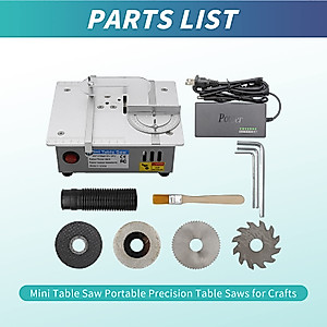 Mini Table Saw for Crafts 4 Blades Metal Chop Saw 96W Adjustable Cut Depth 7-speed Power Supply Portable Cut Off Table Saw for Woodworking Plastic Metal