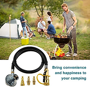 ETERMETA 1LB Low Pressure Propane Tank Gas Regulator Valve with 1/4 Quick Connection Turn-Off Valve and 3 Connect Fittings, for Camper, Grill, Heater, Fireplace, Fire Pit