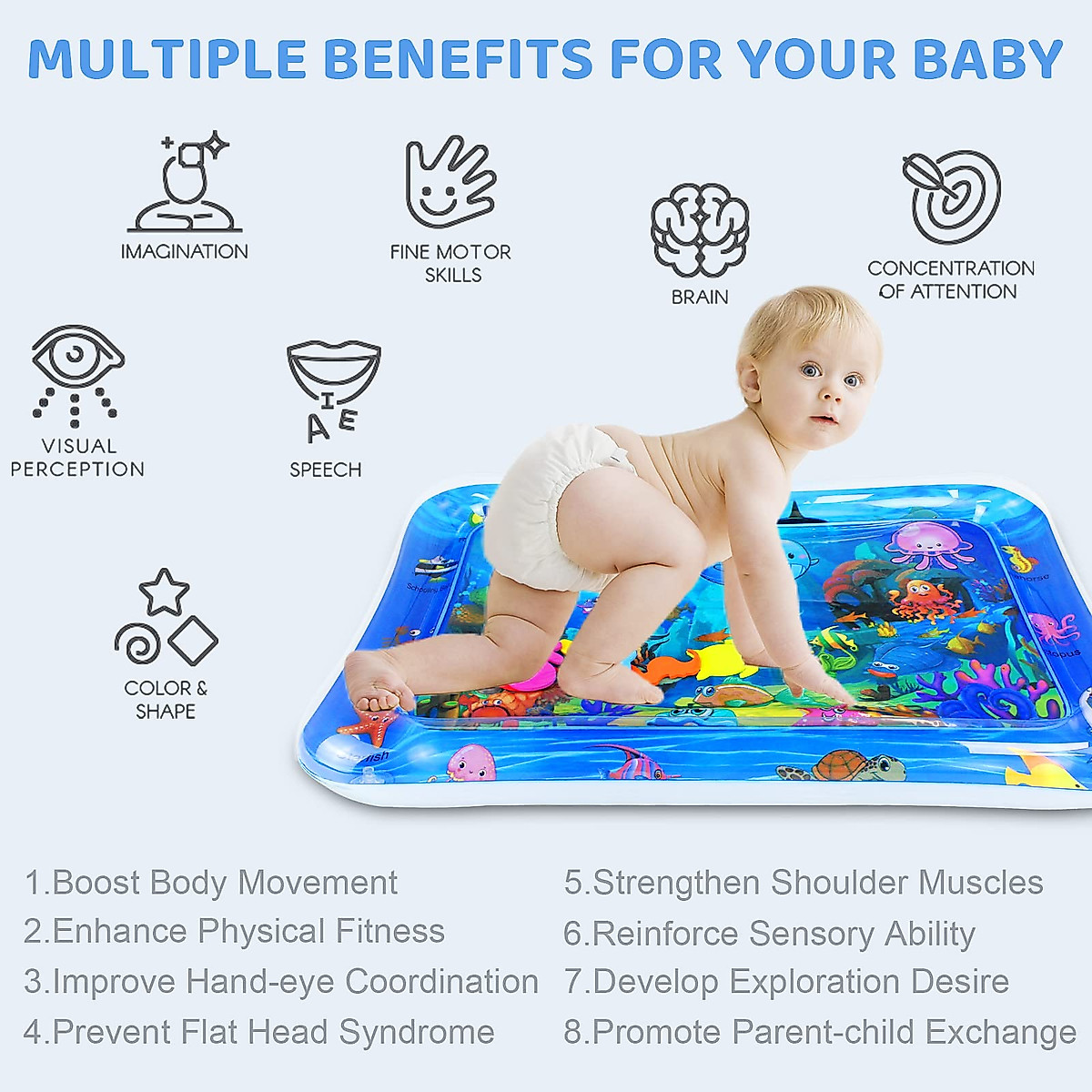 Airlab Tummy Time Baby Water Play Mat Inflatable Toy Mat for Infant & Toddlers Activity Center for 3 6 9 Months Newborn Boy Girl BPA Free