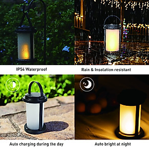 AURAXY LED Rechargeable Decorative Solar Outdoor Flame Flickering Lantern IP54 Waterproof Hanging Outside Battery Powered Decorations Lanterns Use for Porch Backyard Garden Table Patio Deck,etc(1PACK)