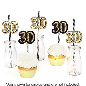 Adult 30th Birthday - Gold - Paper Straw Decor - Birthday Party Striped Decorative Straws - Set of 24