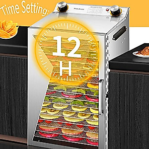 Iproods Food Dehydrator Machine 18 Stainless Steel Trays, with Time and Temperature Control, Food Dryer for Beef Jerky, Meat, Vegetables and Fruit, Silver