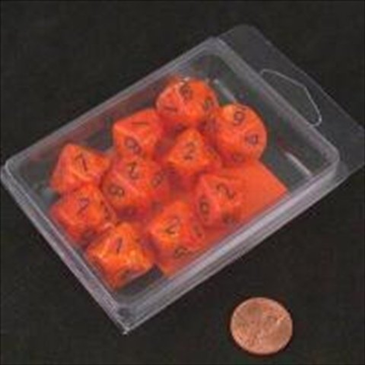 Chessex Dice Sets: Vortex Orange with Black - Ten Sided Die d10 Set (10)